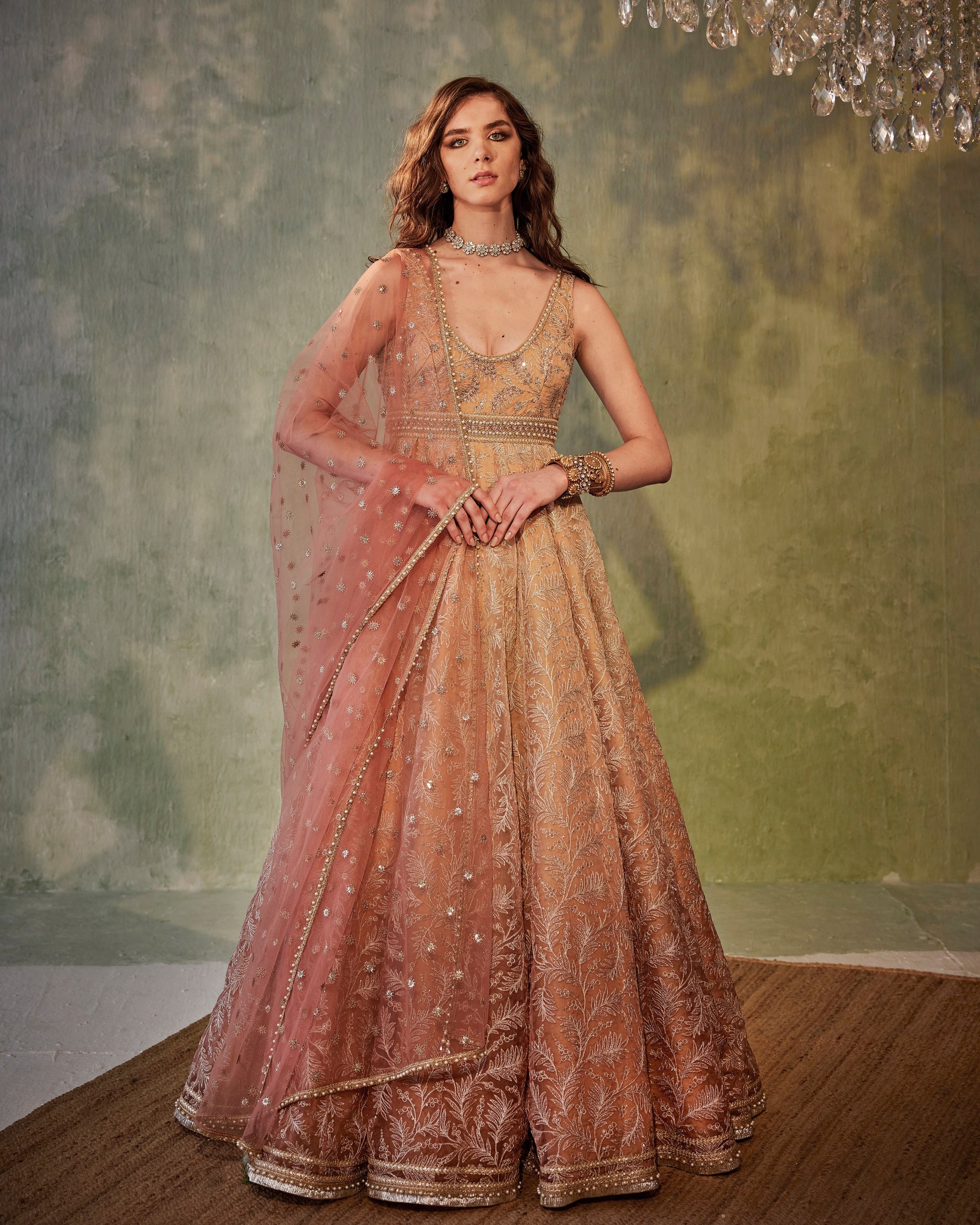 Ombré leaves anarkali | Cedar & Pine