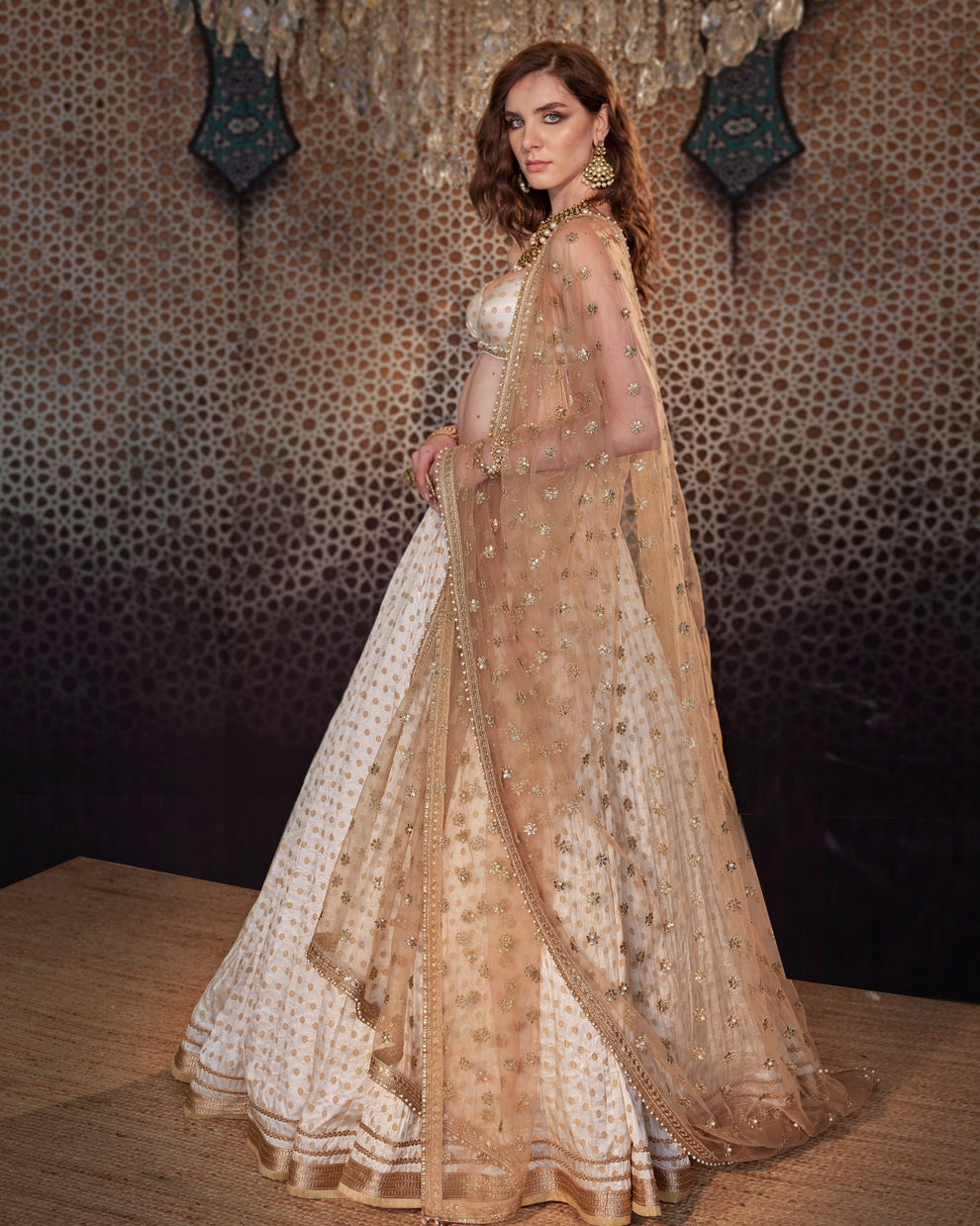 Ivory crinkle lehenga | Cedar & Pine