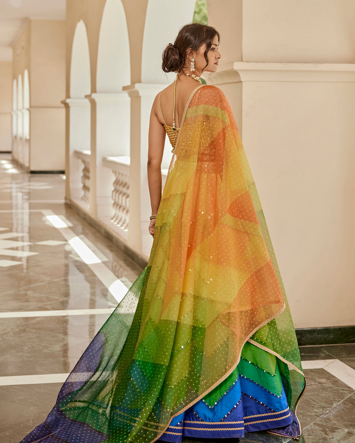 Multicolor mirror embroidered lehenga | Cedar & Pine