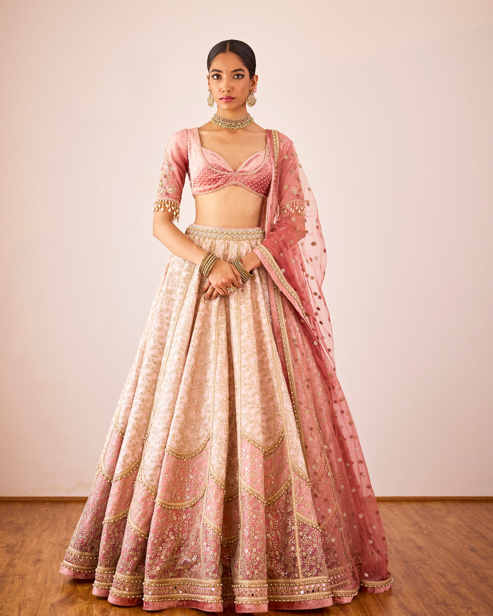 Old rose kalidaar lehenga | Cedar & Pine