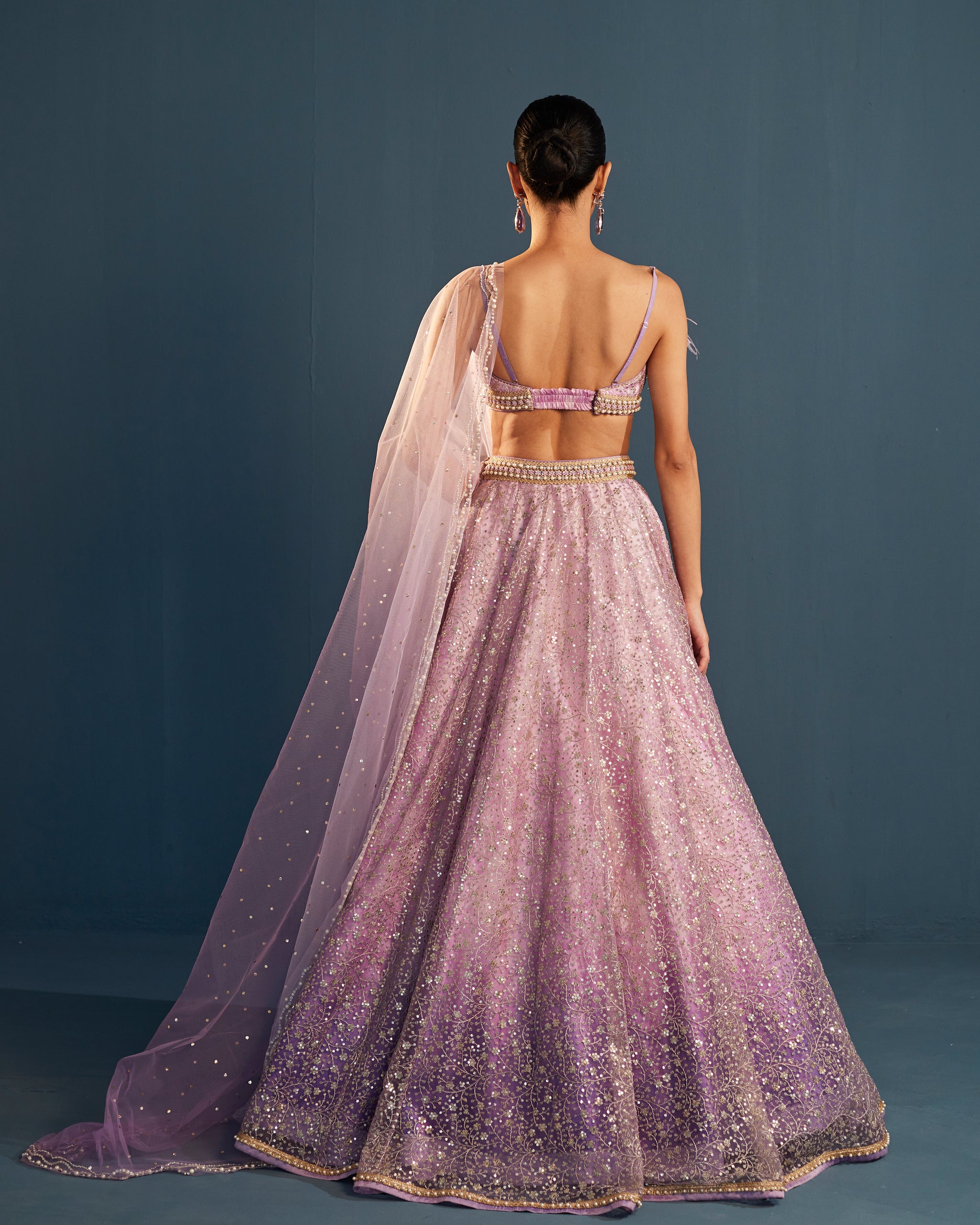 Lilac sequin embroidered tulle lehenga | Cedar & Pine
